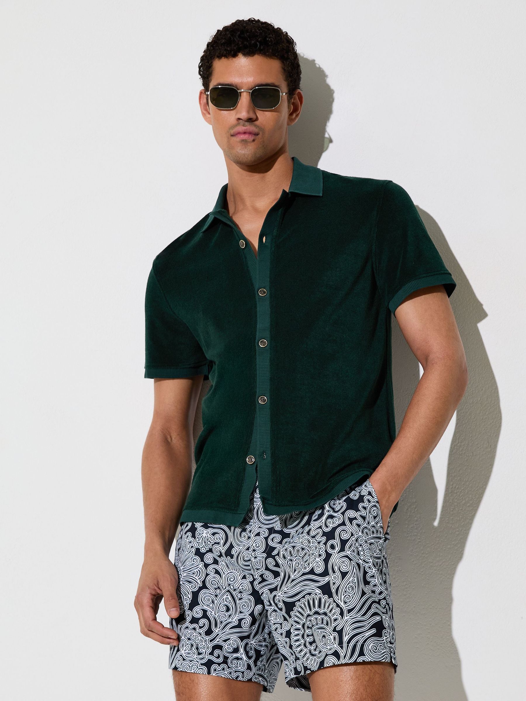 REISS eden towelling short-sleeve shirt